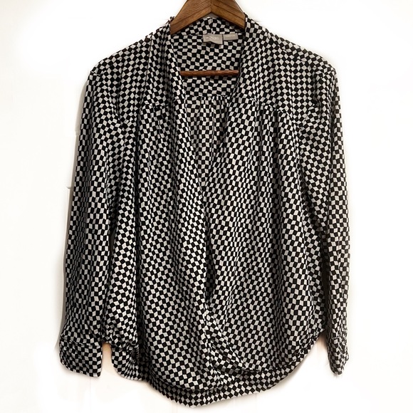 eshakti | Tops | Eshakti Blouse Black White Check Psychedelic | Poshmark